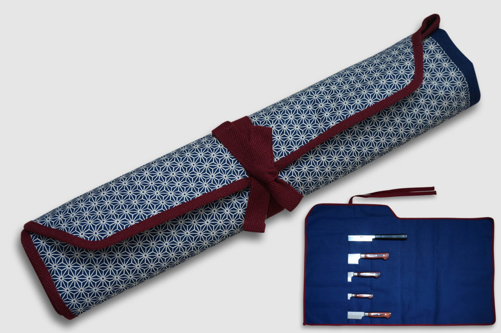 Japanese Style Indigo Canvas Knife Roll Cases with Traditional Motif ...